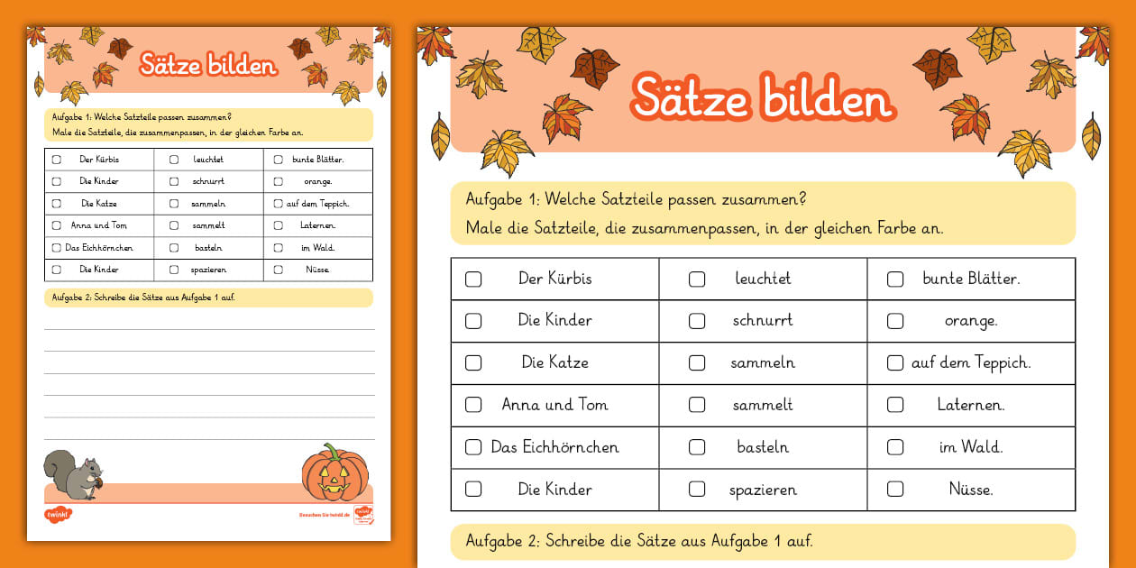 Sätze bilden - Arbeitsblatt (teacher made) - Twinkl