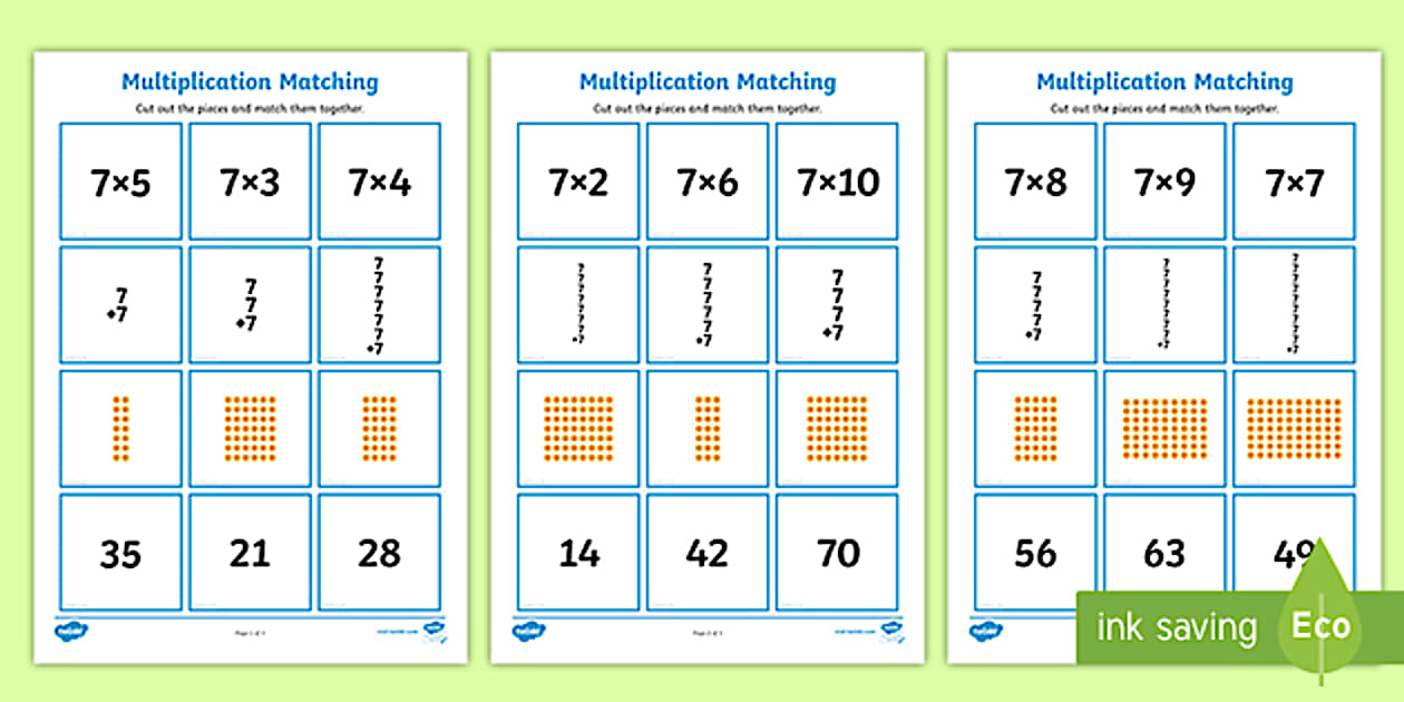 Black and White 7 Times Table Multiplication Matching Puzzle