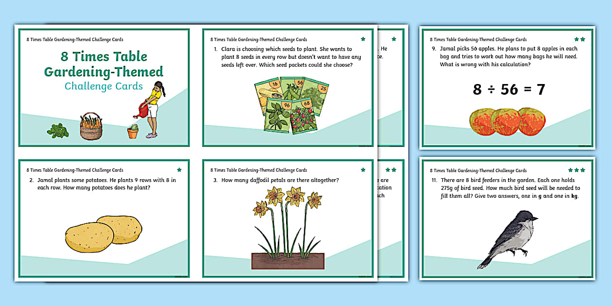 8 Times Table Differentiated Themed Challenge Cards - Twinkl