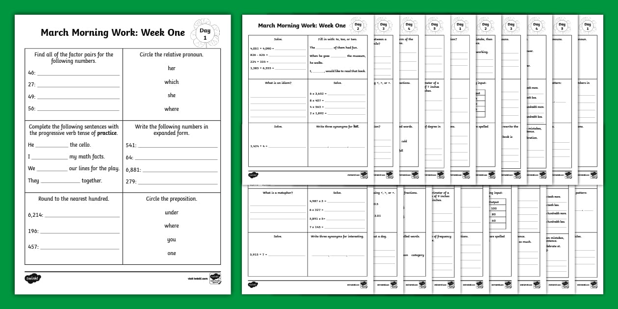 Fourth Grade March Morning Work Bundle (teacher made)