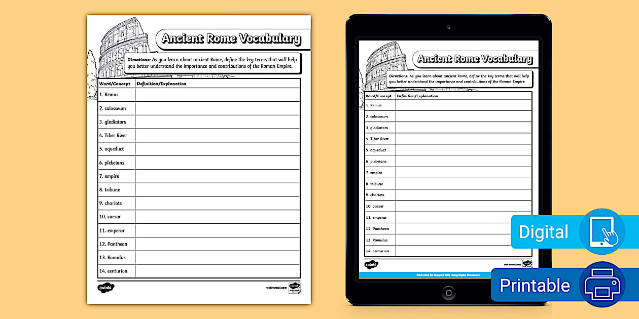 Sixth Grade Ancient Rome Vocabulary Worksheet (Teacher-Made)