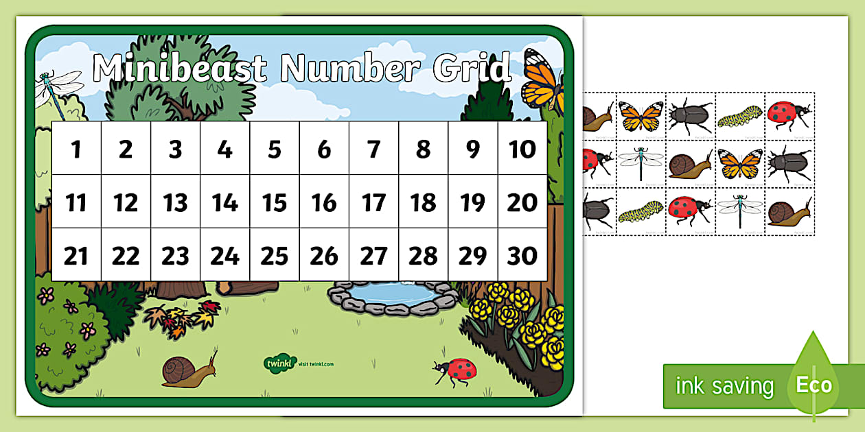Minibeast-Themed 1 to 30 Number Grid (Teacher-Made) - Twinkl
