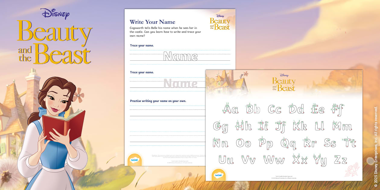 Beauty and the Beast: Editable Name Writing and Tracing Activity Sheets