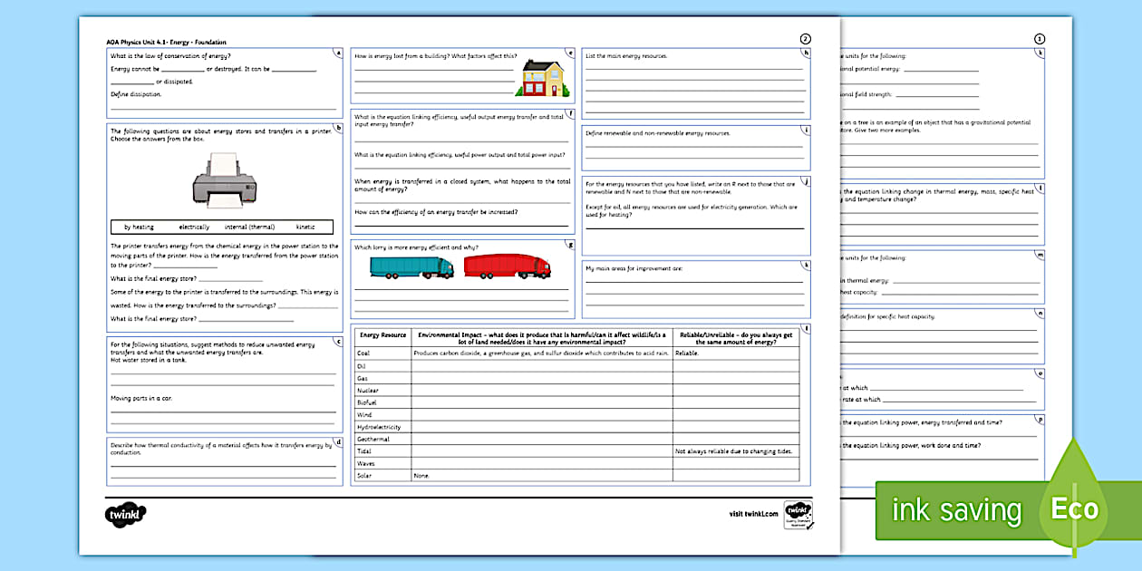 AQA Combined Science Energy Foundation Revision Mat | Beyond