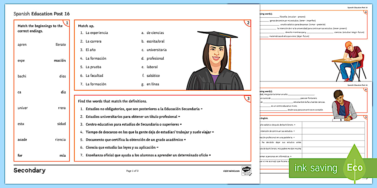 Education Post-16 Activity Mat Spanish (teacher made)