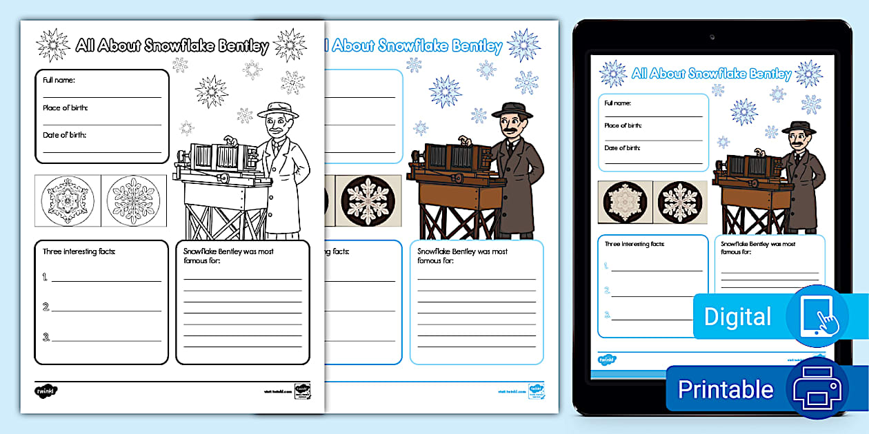 Second Grade Snowflake Bentley Research Worksheet - Twinkl