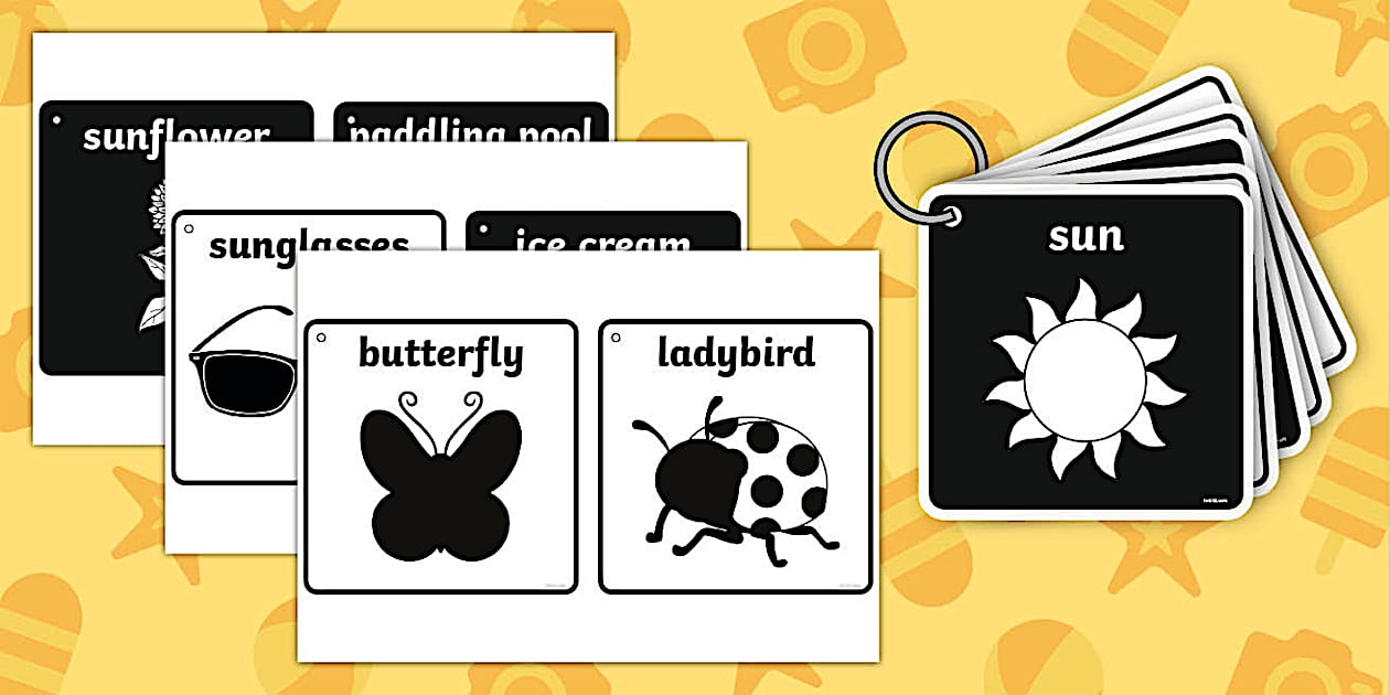 Black and White Picture and Word Flashcards: Summer - Twinkl