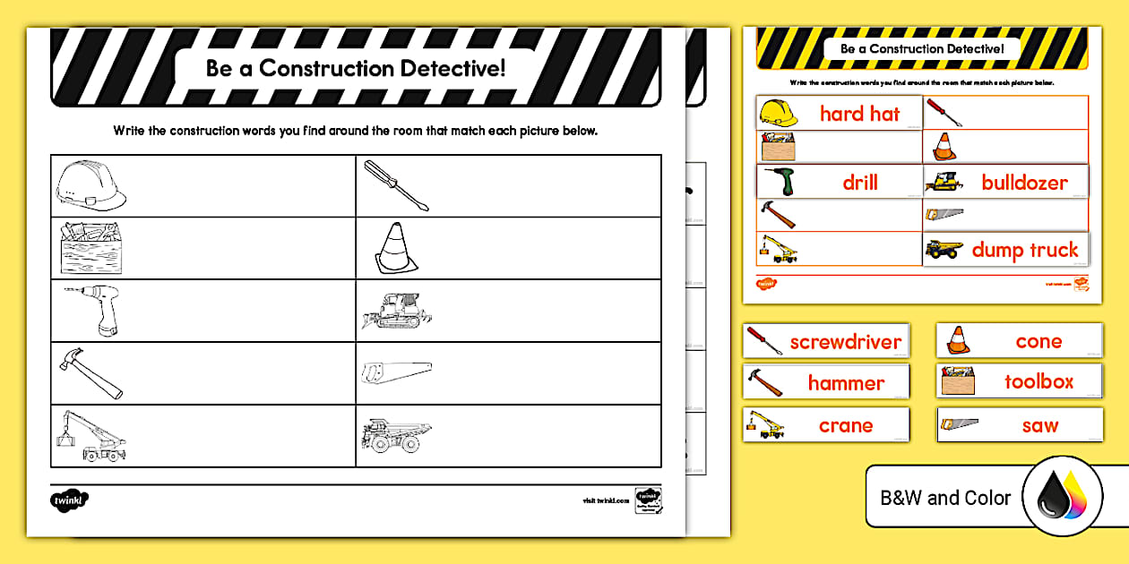 Construction Read and Write the Room Activity - Twinkl