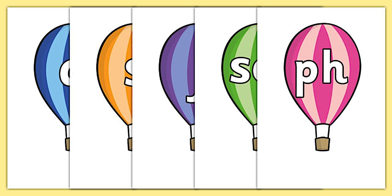 Alphabet and Phase 2-5 Phonemes on Hot Air Balloons (Stripes)