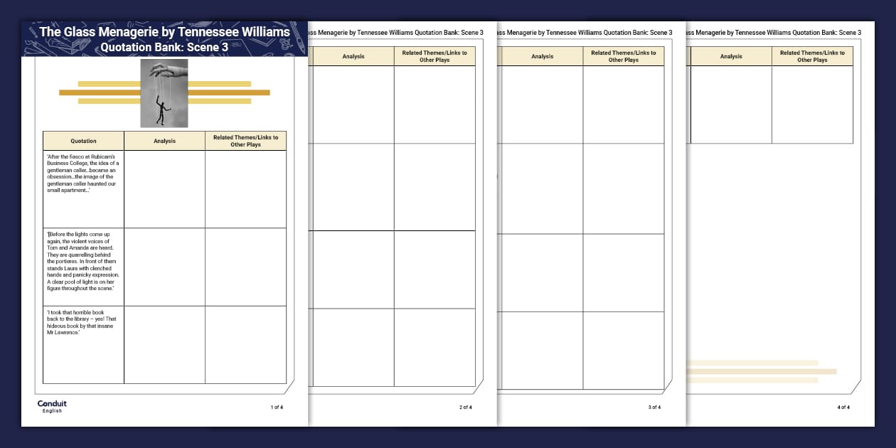 'The Glass Menagerie' Quotation Bank: Scene Three - Twinkl