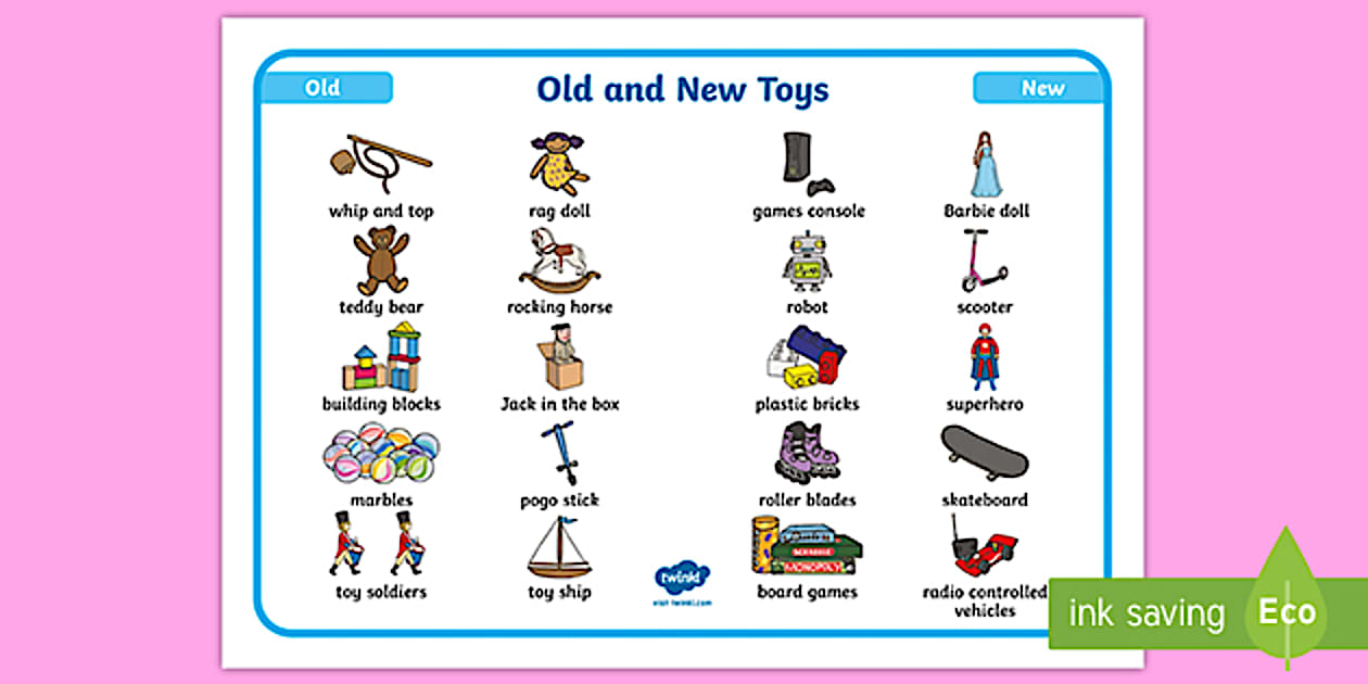 Editable Old and New Toys Word Mat (teacher made) - Twinkl