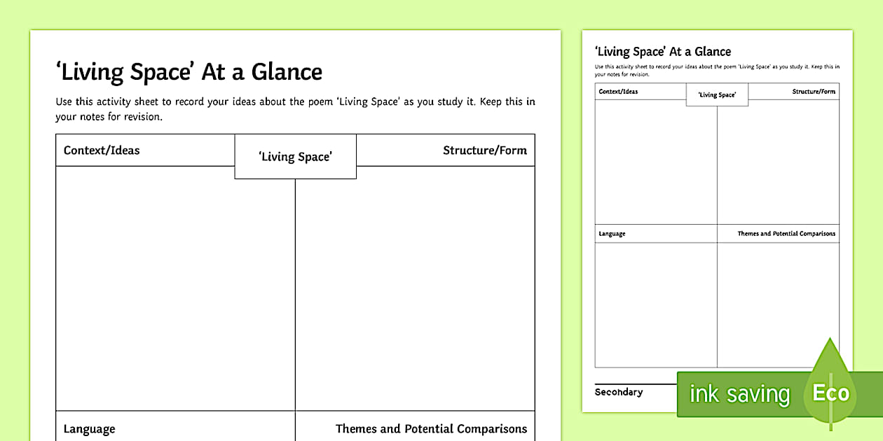 GCSE 'Living Space' At a Glance Worksheet - Twinkl