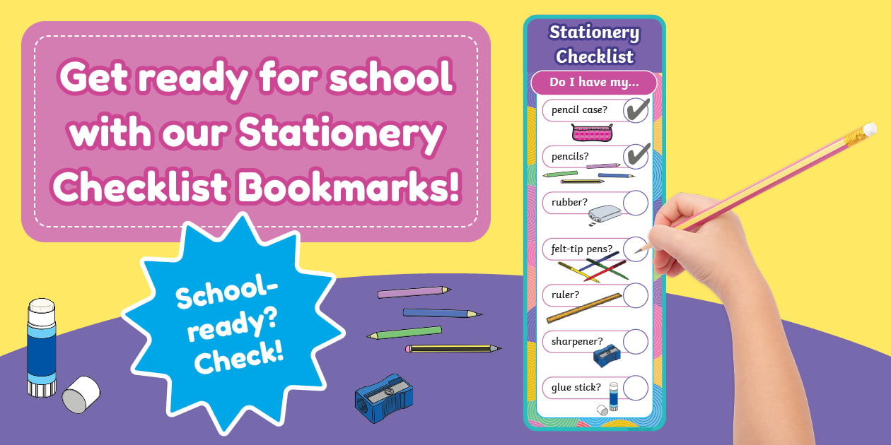 Stationery Checklist Bookmarks - Twinkl