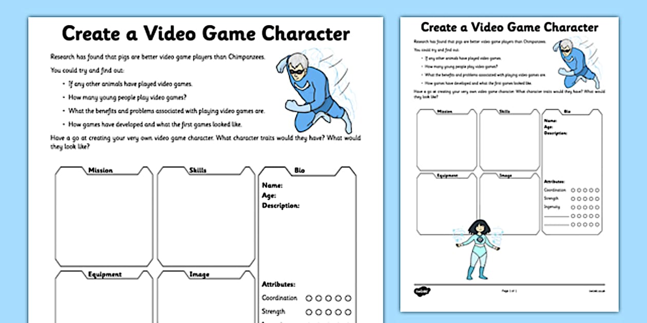 Create a Video Game Character Worksheet / Worksheet - Twinkl