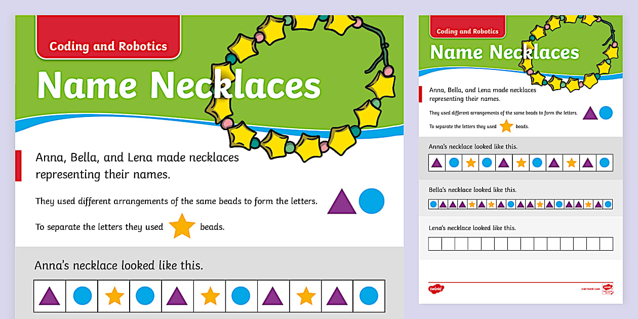 Robotics and Coding - Name Necklaces (Teacher-Made) - Twinkl