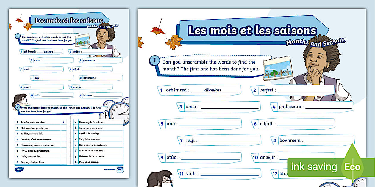 👉 French: Months and Seasons Worksheet (teacher made)