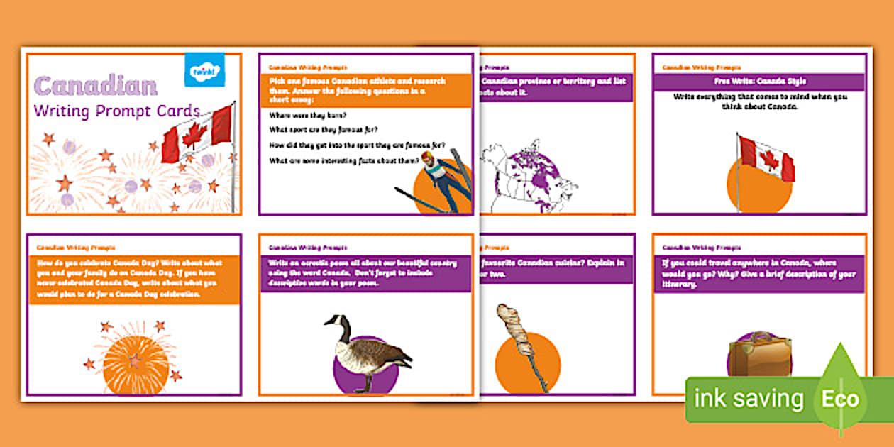Canadian Themed Writing Prompt Cards - Grades 4-7 - Twinkl