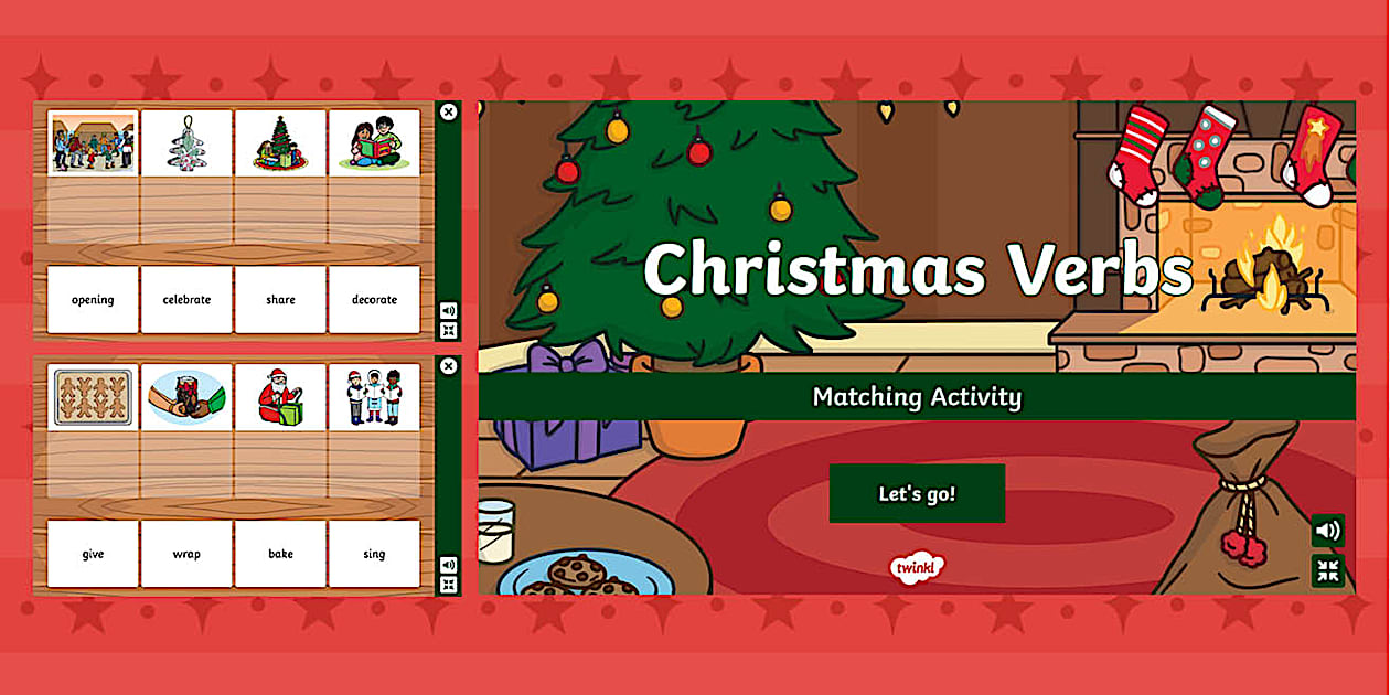 Christmas Verbs Interactive Matching Game - Twinkl
