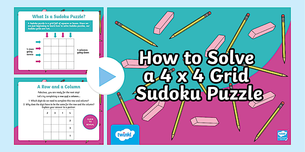 How to Solve a 4 x 4 Grid Sudoku Puzzle PowerPoint - Twinkl