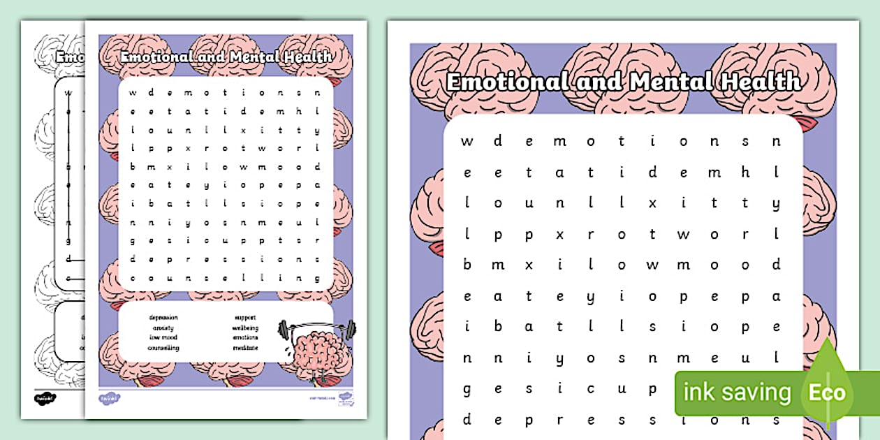 Emotional and Mental Health Word Search (teacher made)