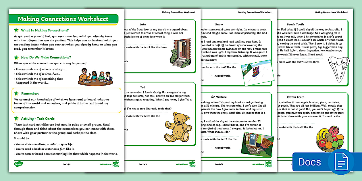 Reading Comprehension Skills: Making Connections Worksheet (Year 3-4)