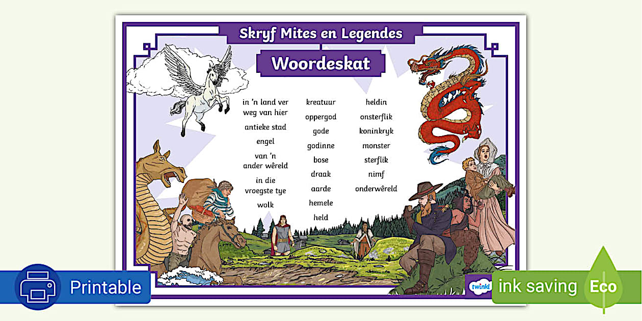 Skryf Mites en Legendes Woordeskat Mat (teacher made)