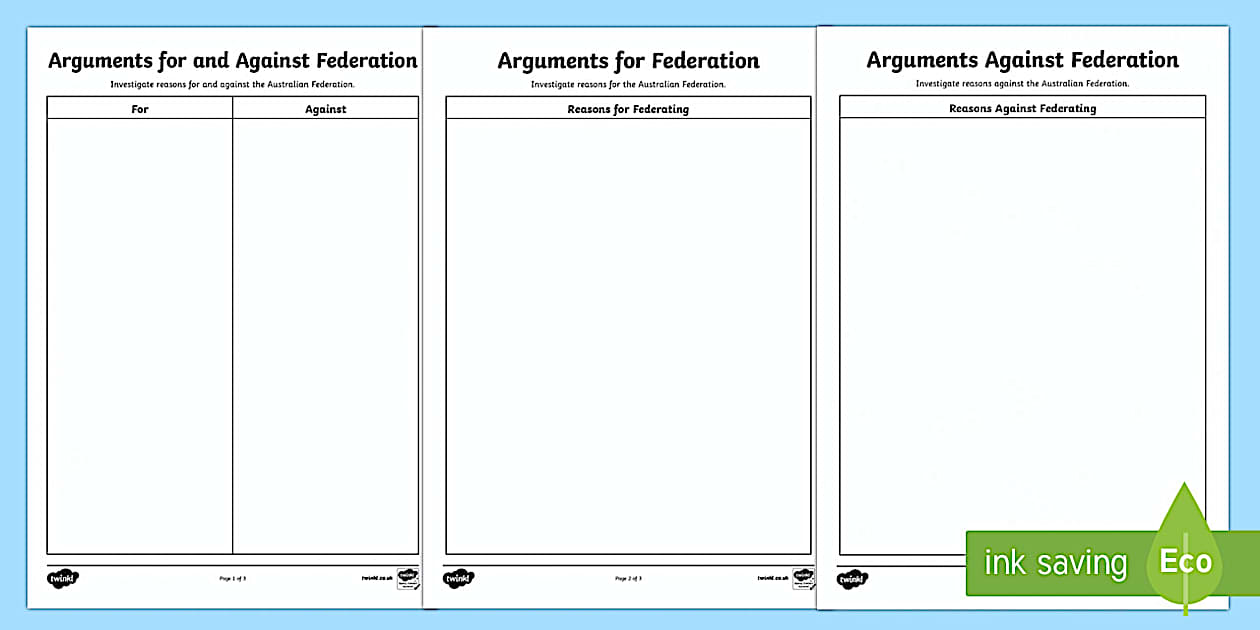 For and Against Federation Worksheets | Twinkl - Twinkl