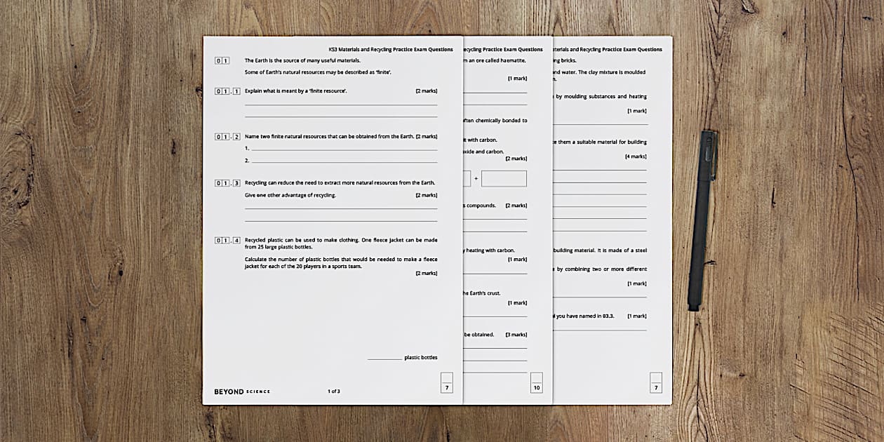 KS3 Materials and Recycling Higher Practice Exam Questions