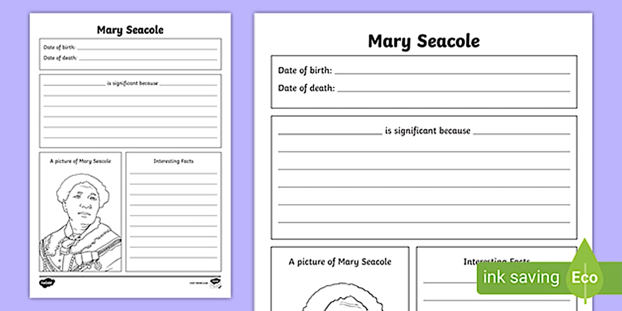 Cursive Mary Seacole Significant Individual Writing Frame