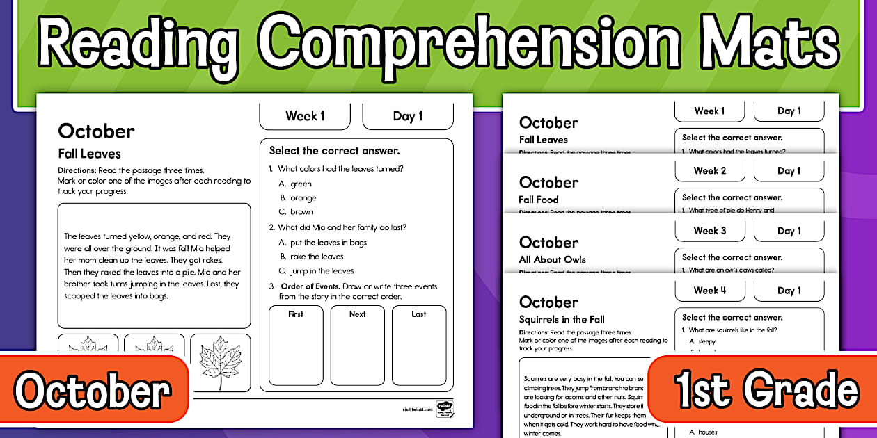 October First Grade Daily Reading Comprehension Mats