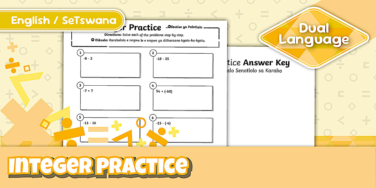 Grade 7 Maths - Term 1 - Integer Practice - Activity Sheet - Setswana ...