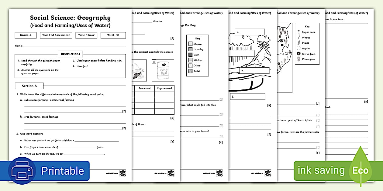 Grade 4 Social Science Geography - Term 4 - Year End Exam (CAPS Aligned)