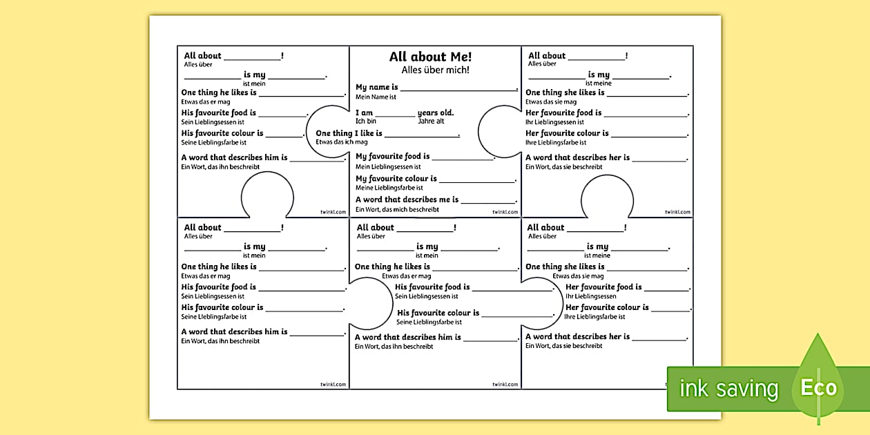 All About Me and My Family Jigsaw Puzzle Activity English/German