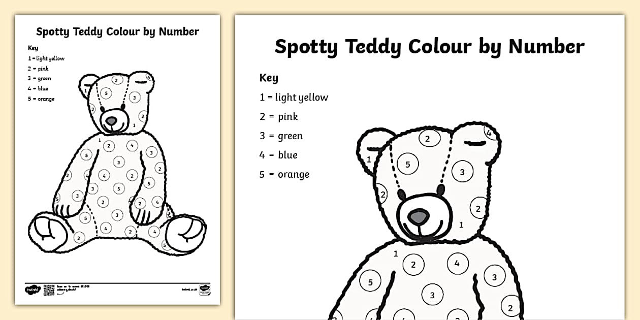 Editable Spotty Teddy Colour by Number - Twinkl