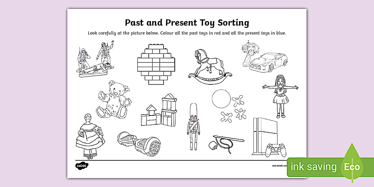 Past and Present Toys Sorting Colouring (teacher made)