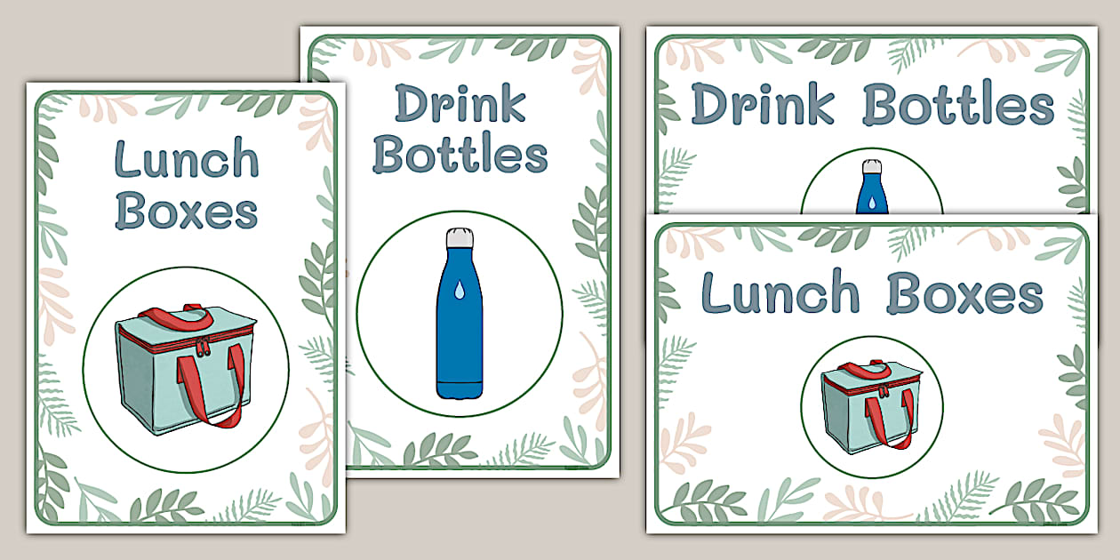 Botanical-Themed Lunch Box and Drink Bottle Signs - Twinkl