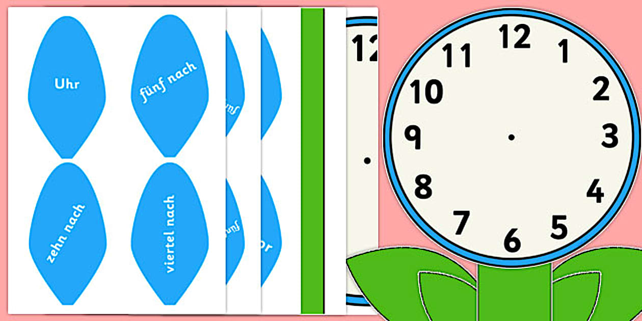 Analogue Clock Flower Labels Words German (teacher made)