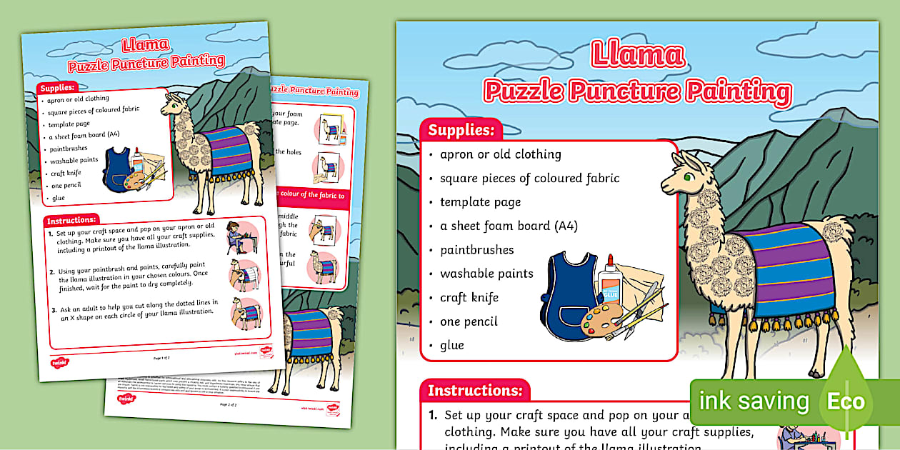 Llama Puzzle Puncture Painting Craft (Teacher-Made) - Twinkl