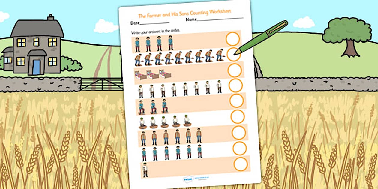 The Farmer and His Sons Counting Sheet - Twinkl