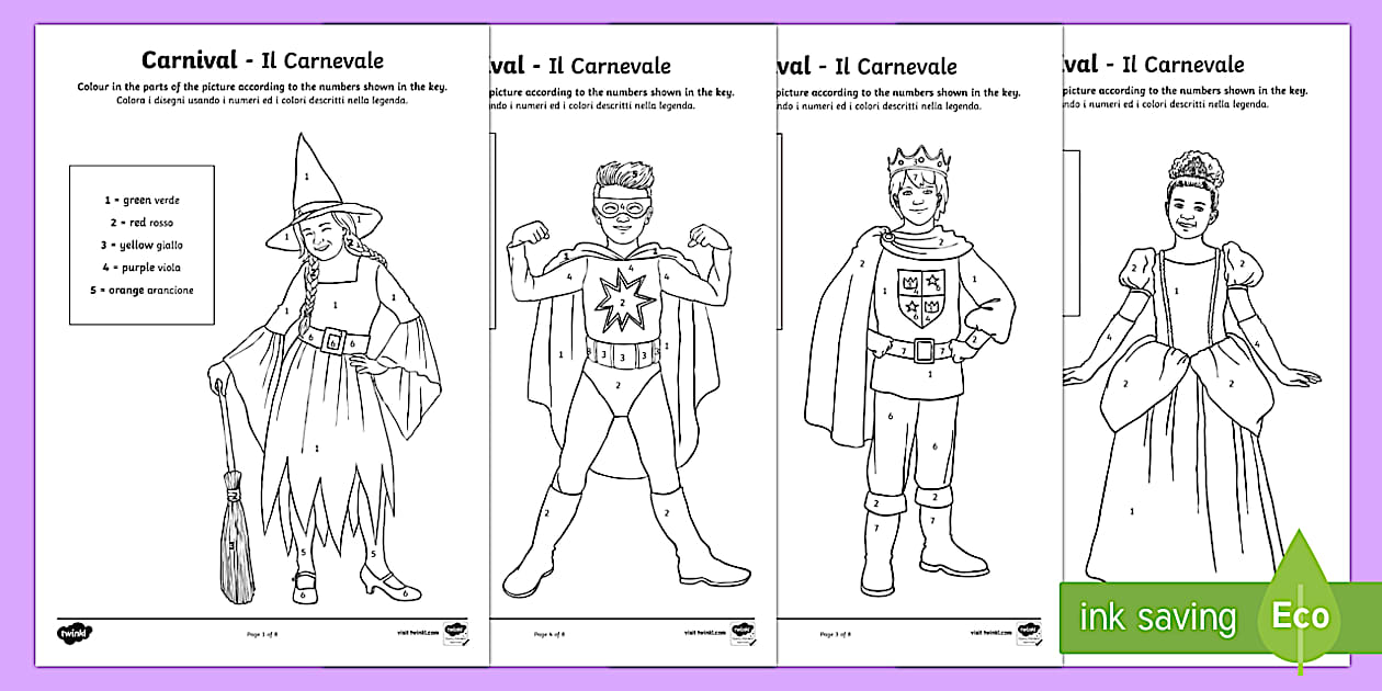 Carnival Costumes Colour by Number English/Italian - Twinkl
