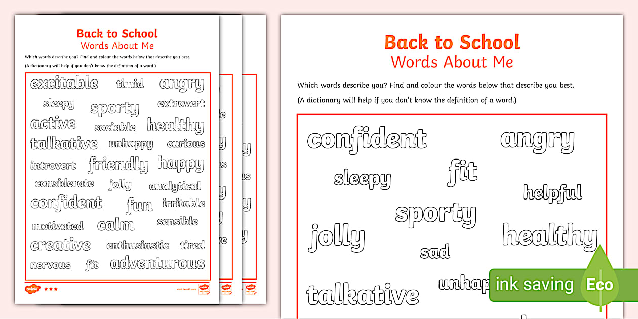 Back to School Words About Me Activity Sheet - Twinkl