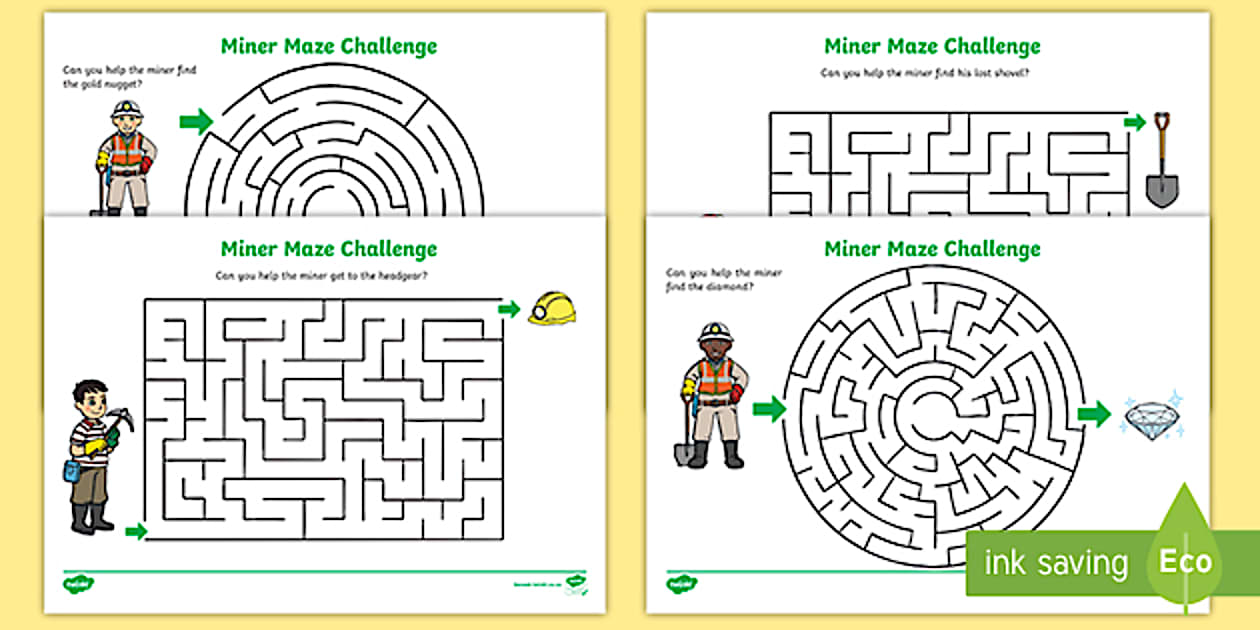 Miner Maze Challenge Worksheets (teacher made) - Twinkl