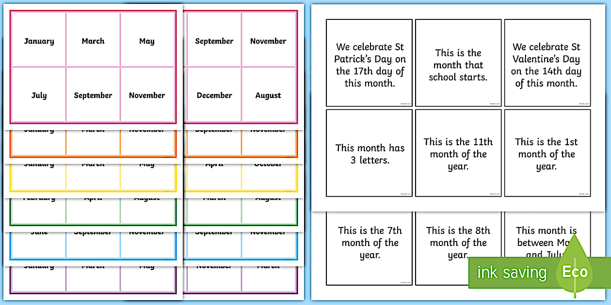Months of the Year Bingo