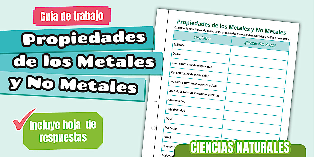 Guía de Trabajo | Química | Metales y No Metales | I° Medio