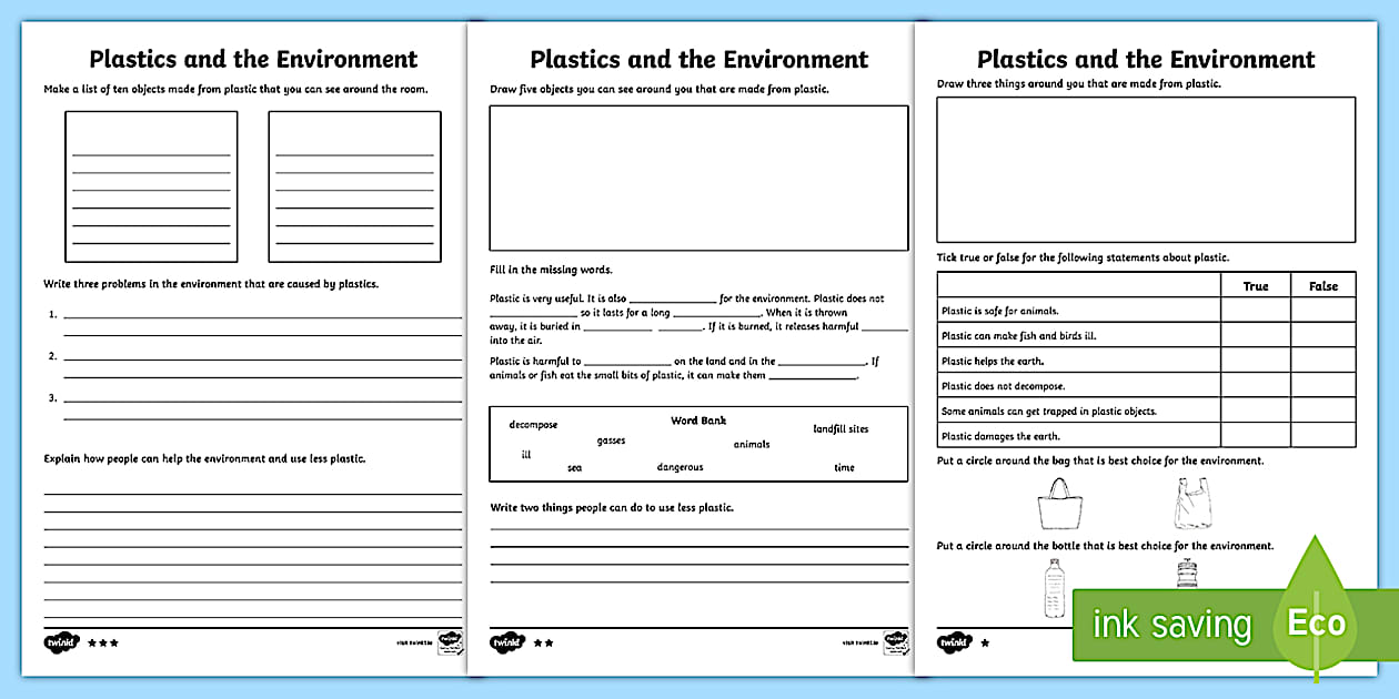 Lower Ability Plastics and the Environment Differentiated Worksheets