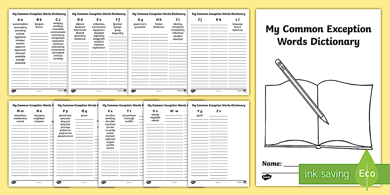Editable Year 5 and 6 Statutory Spellings Dictionary Worksheet