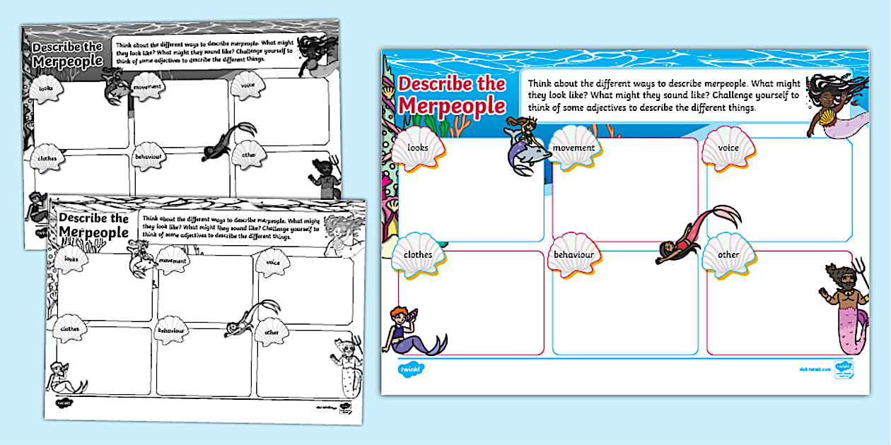 Merpeople Adjectives Worksheet - Twinkl