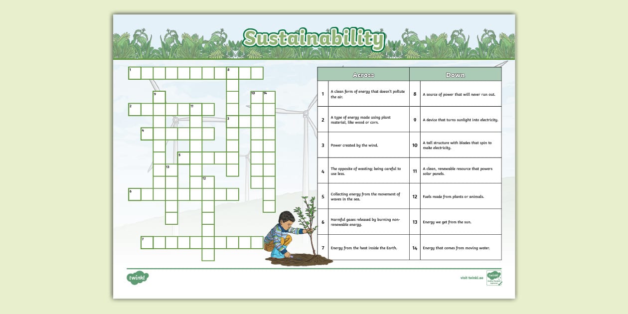 Sustainability Crossword (teacher made) - Twinkl
