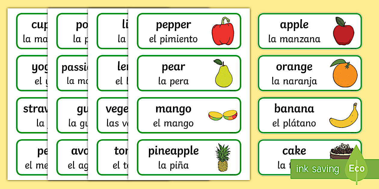 Food Word Cards English/Spanish (Hecho por educadores)