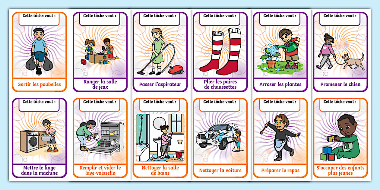 Cartes flash : Les tâches ménagères (teacher made)